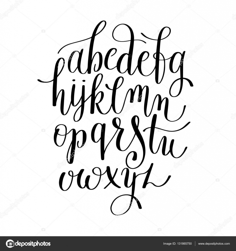 Black and white hand lettering alphabet design, handwritten brus ...