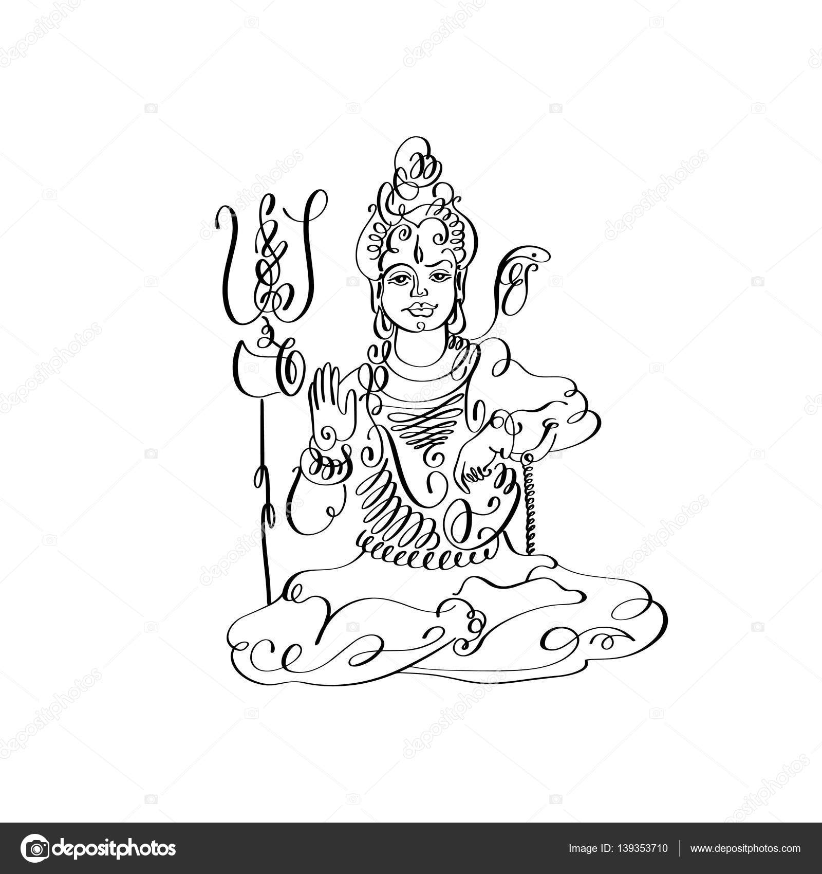 Line art Lord Shiva black and white calligraphic drawing Stock Vector ...