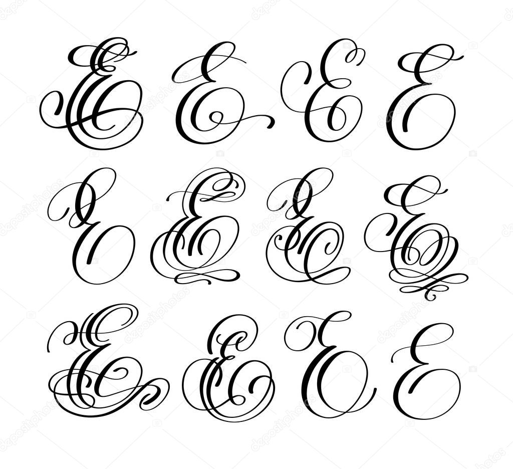 caligrafia letras script fonte E conjunto — Vetor de Stock © karakotsya ...