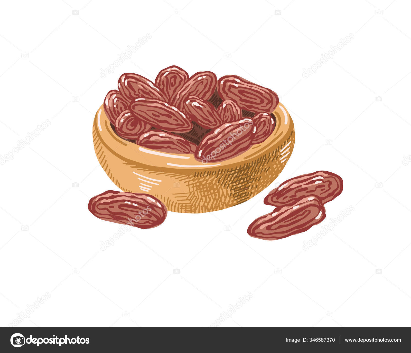 Sketch drawing dates fruits in clay bowl, healthy food Stock Vector ...