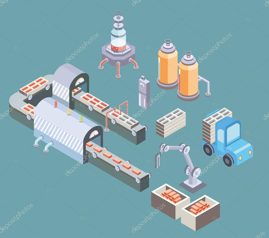 Automated production line. Factory floor with conveyor and various ... Automated production line. Factory floor with conveyor and various ...