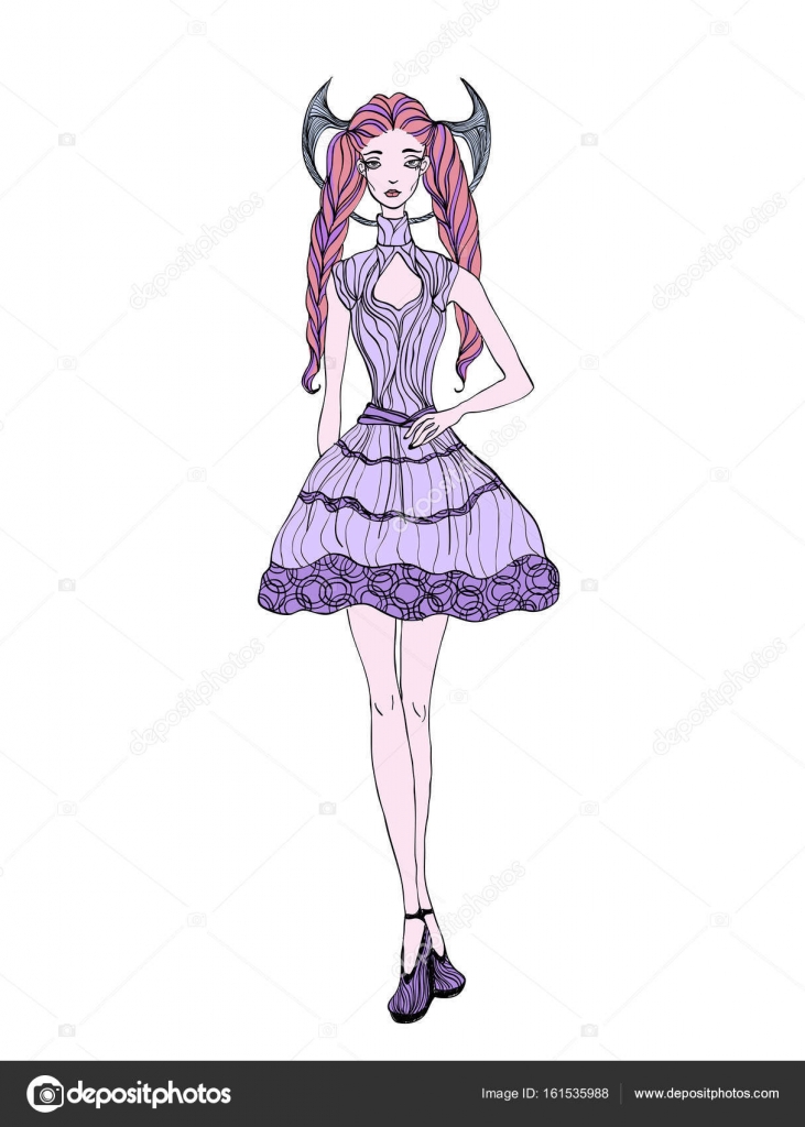 Gothic girl in dress. Vector ilustration, isolated on white background ...