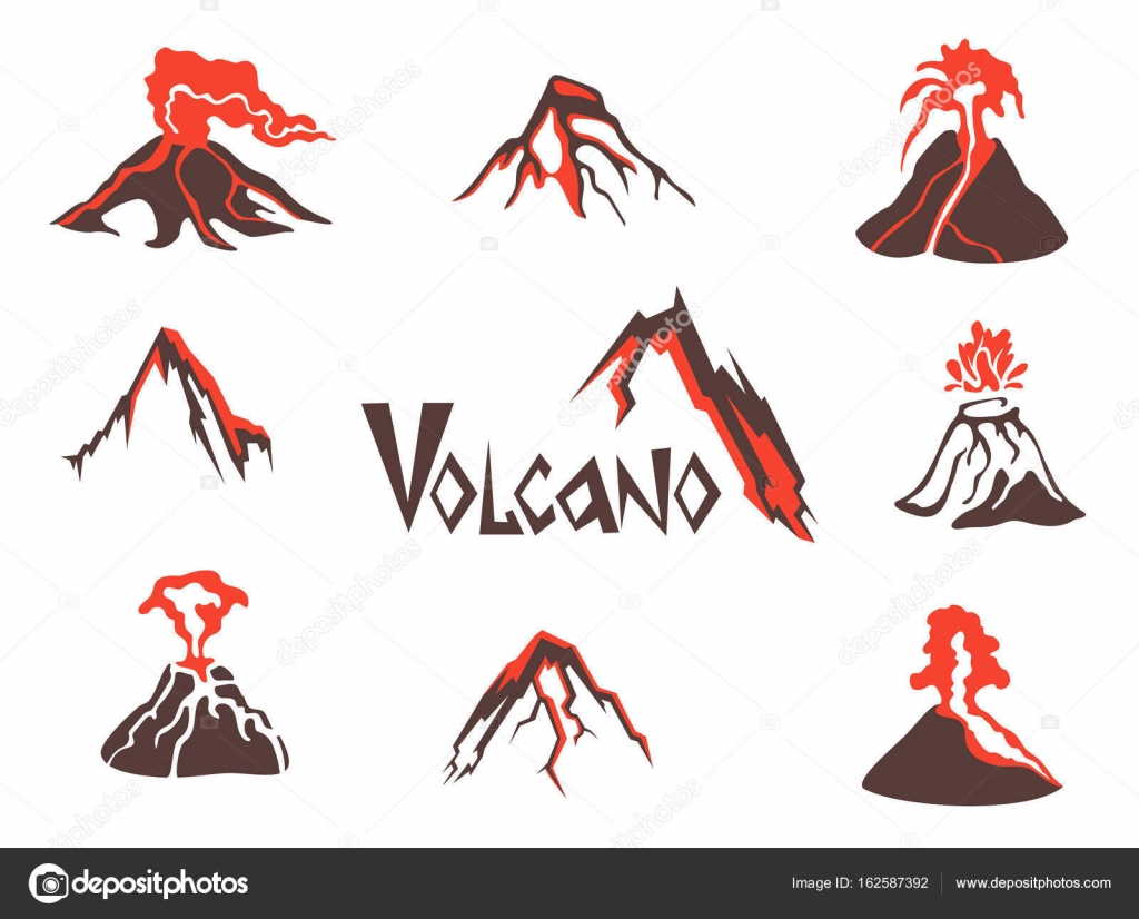 Volcano logo set. Volcanic eruption. Vector illustration, isolated on ... Volcano logo set. Volcanic eruption. Vector illustration, isolated on ...