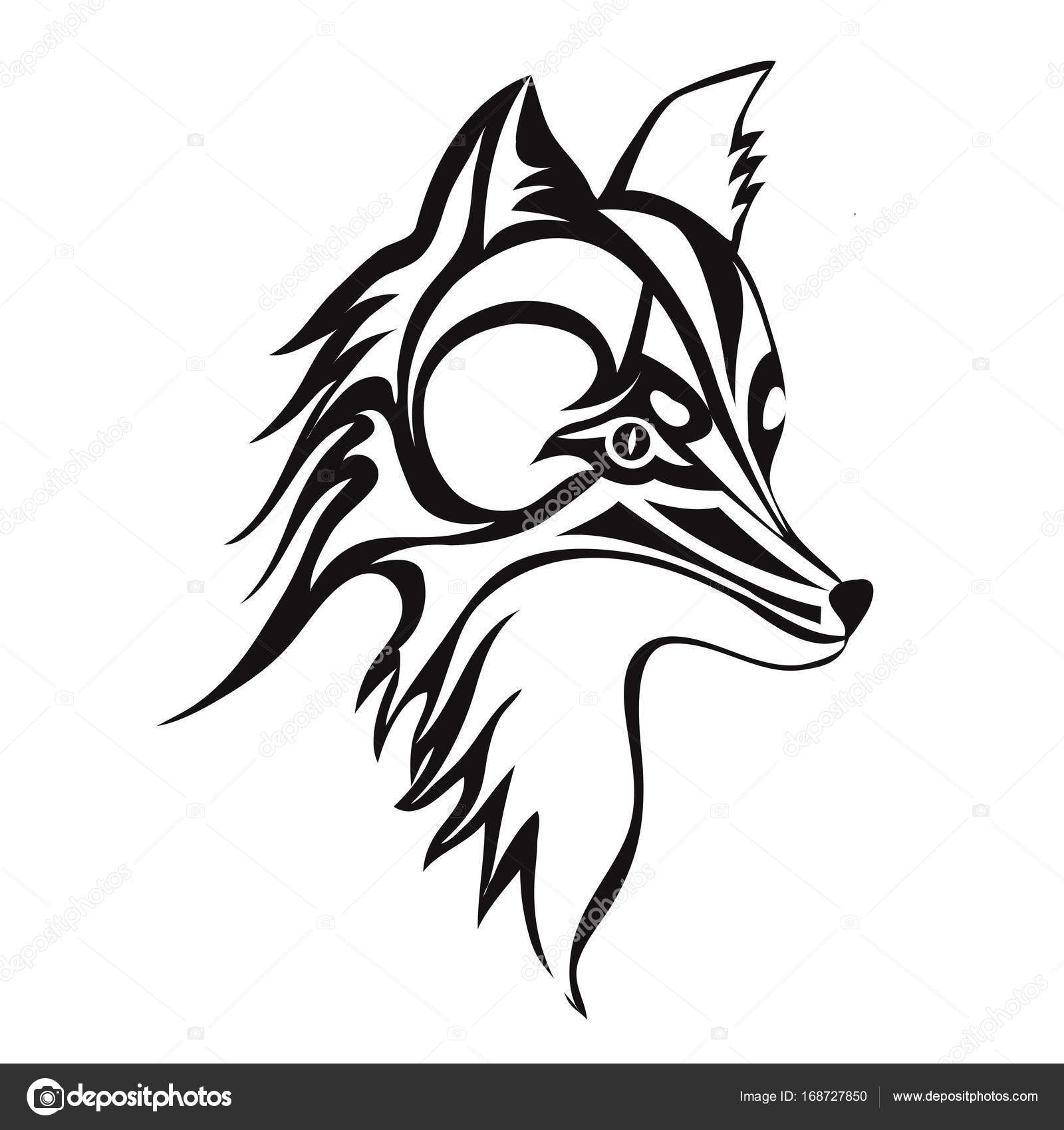 Fox or dog face, tattoo. Vector illustration, isolated on white. Stock ...