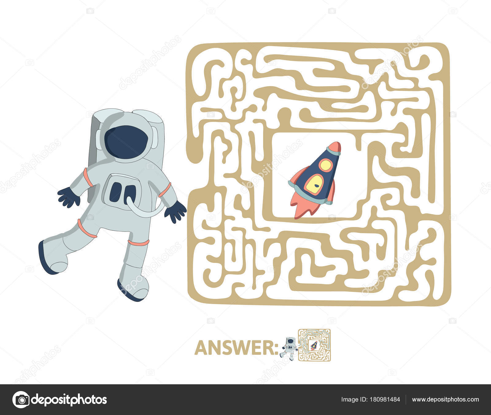 Childrens maze with astronaut and rocket. Puzzle game for kids, vector ...