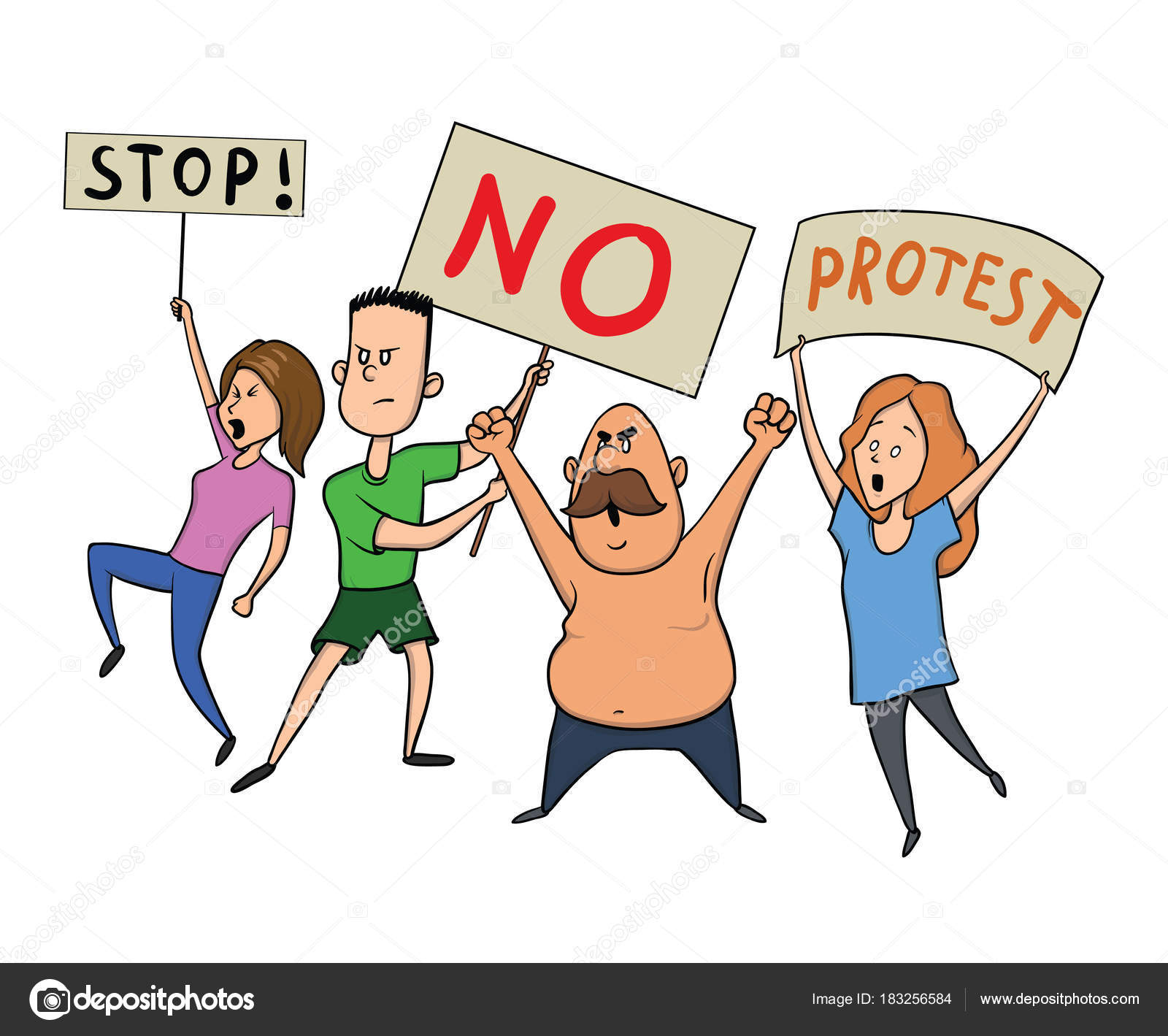 Protesting people. A group of men and women with posters at a rally or ...