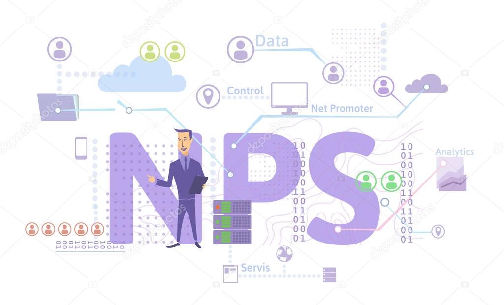 Concepto NPS, ilustración vectorial aislada sobre fondo blanco ...