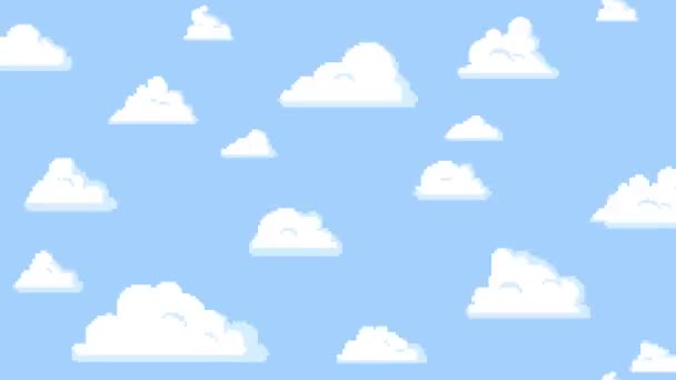 Cartoon clouds floating vertically in the blue sky. Background seamless ...