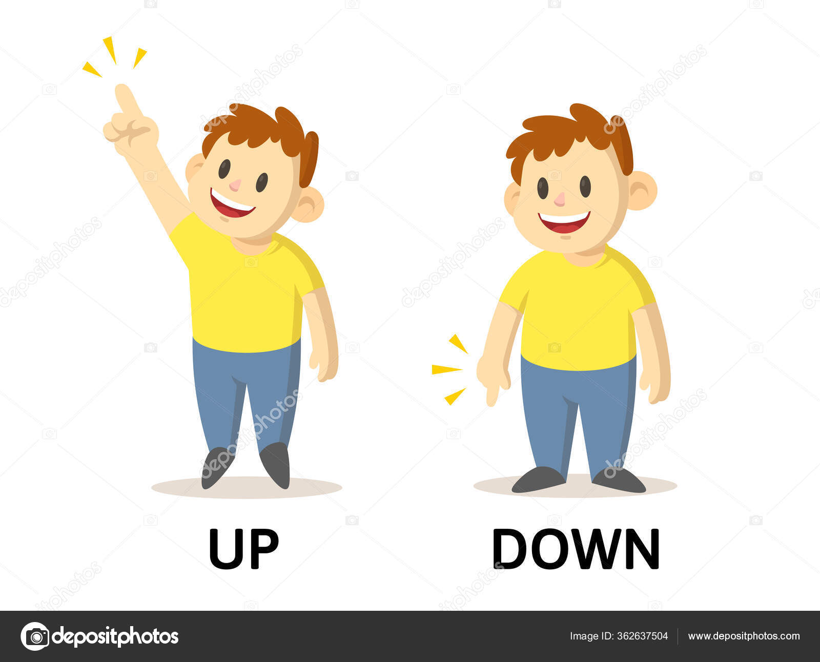 Mots de haut en bas carte-éclair avec des personnages de dessin animé ...