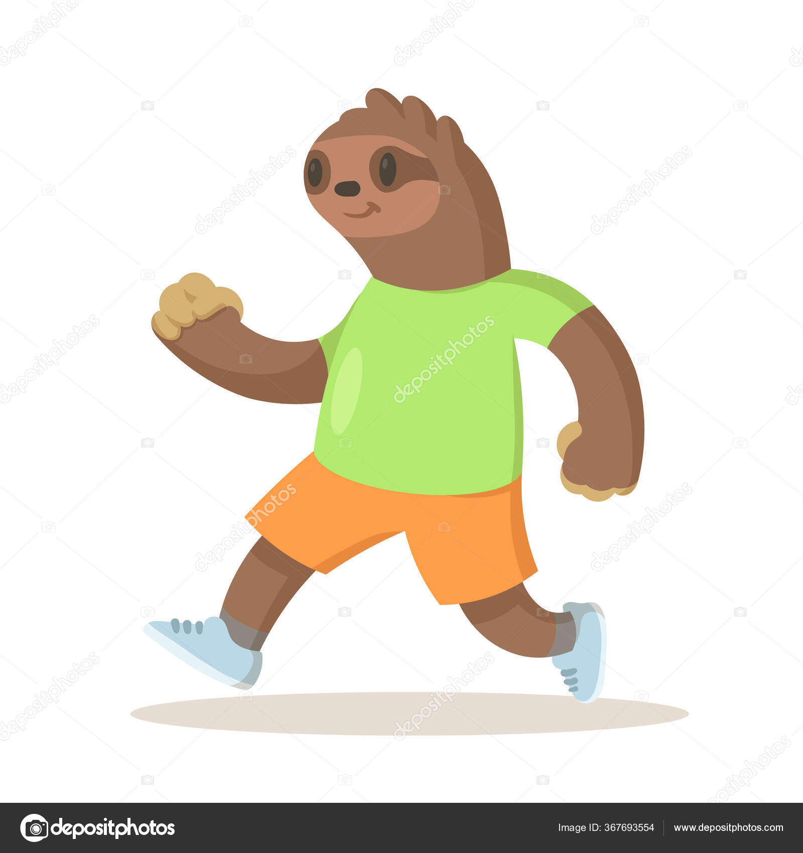 Cute brown sloth wearing sportswear running, cartoon character. Flat ...