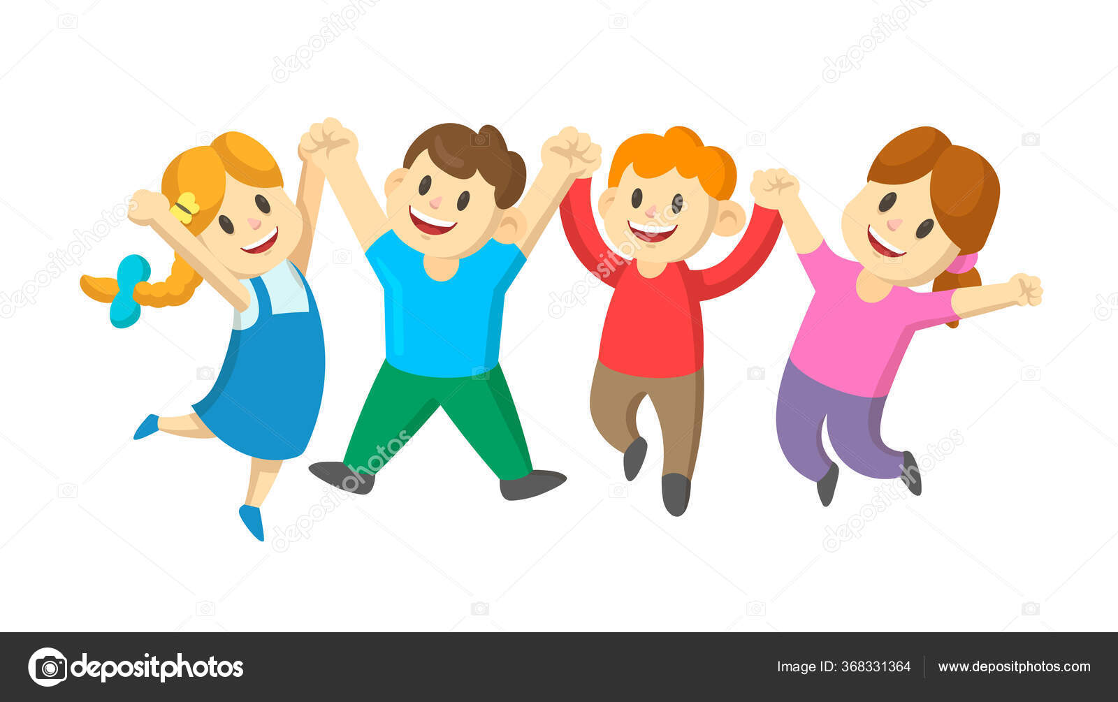 Cute children jumping for joy together. Cartoon vector illustration ...