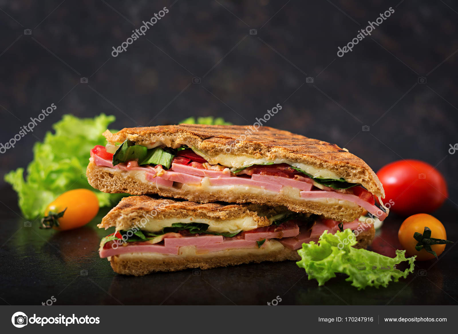 Club sandwich panini with ham Stock Photo by ©timolina 170247916
