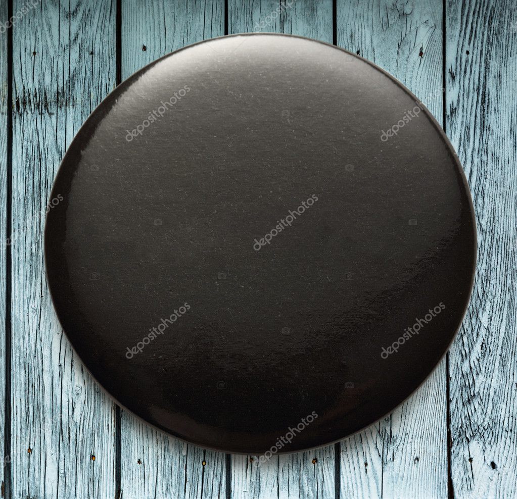 Blank black round badge on wood — Stock Photo © Garsya #126476948