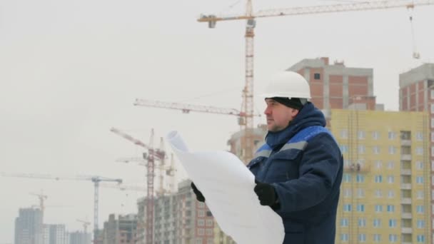 Foreman Paper Drawing Plan Construction Project — Stock Video © Garsya ...