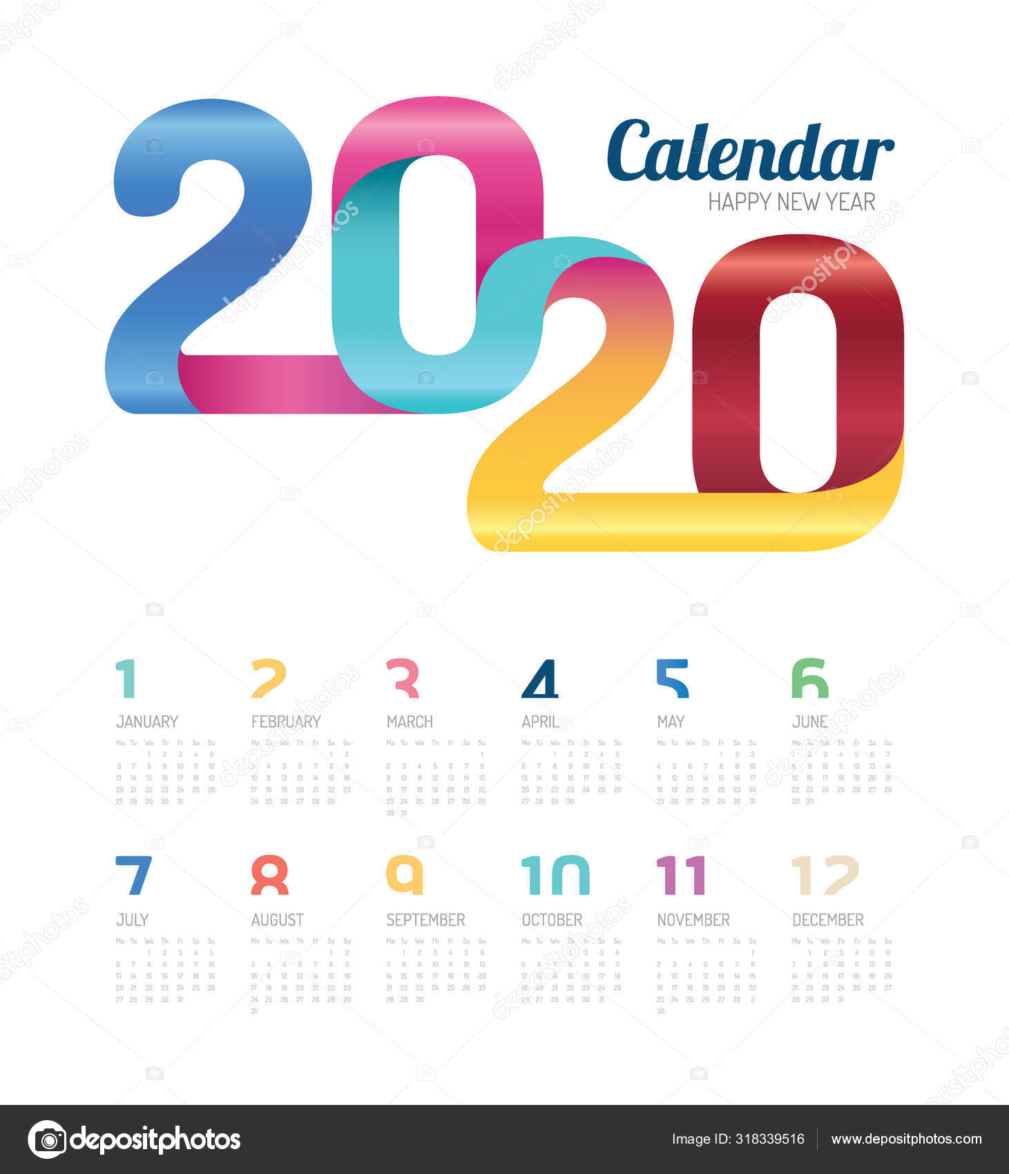 Calendar 2020. Vector. Calendar 2020. Colorful line style . Stock ...