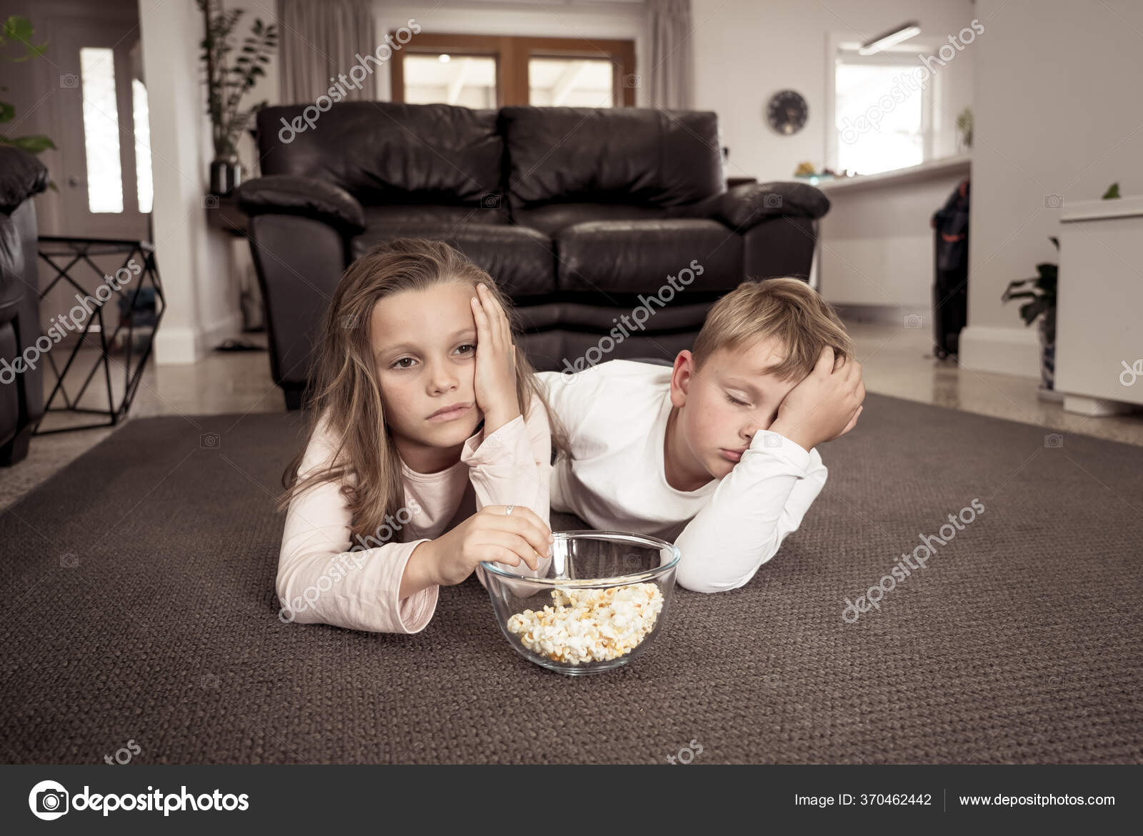 Coronavirus Lockdow Bored Little Girl Sad Boy Watching Isolation Home ...