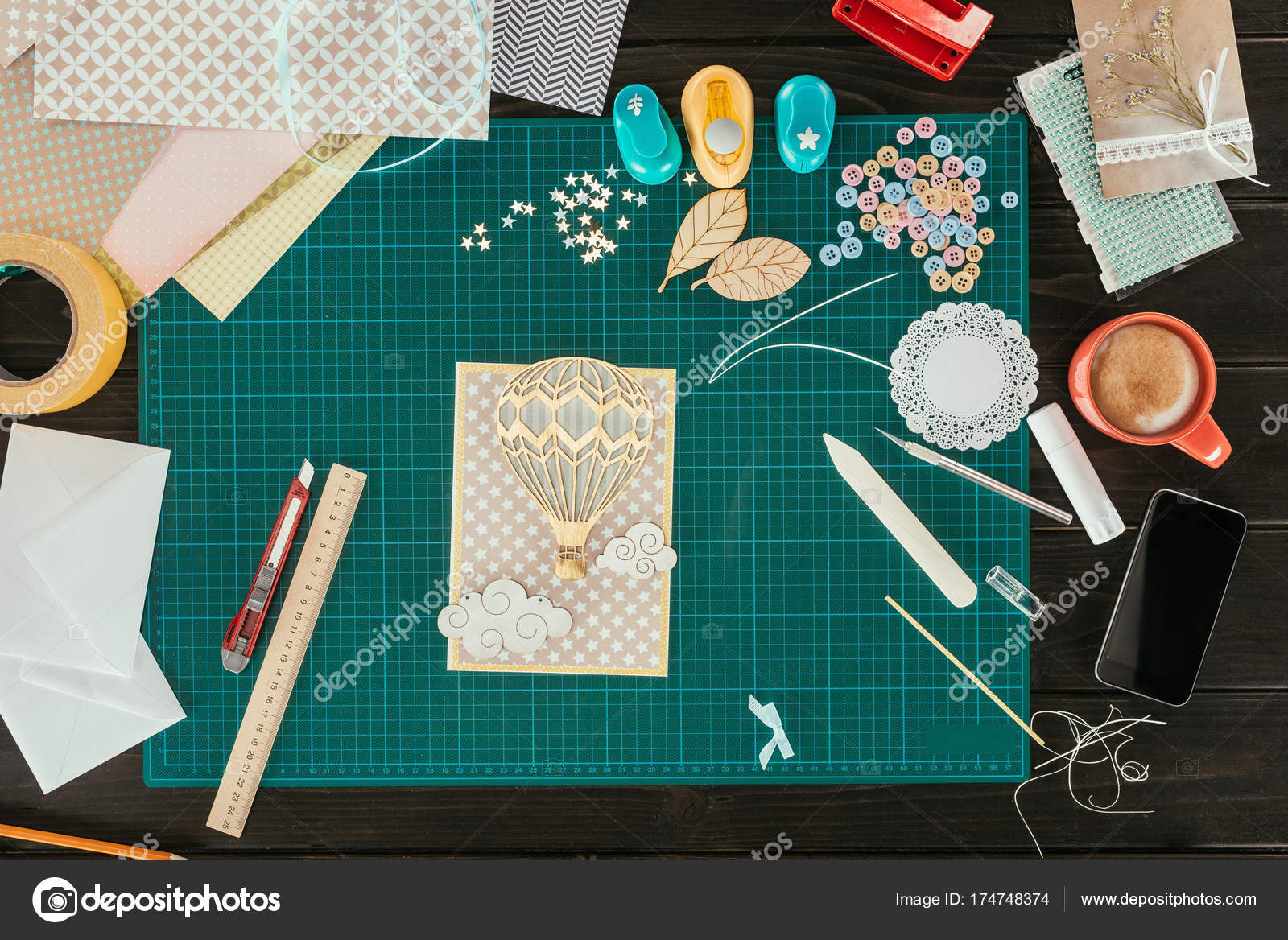 Top View Handmade Scrapbooking Postcard Table Stock Illustration by ...