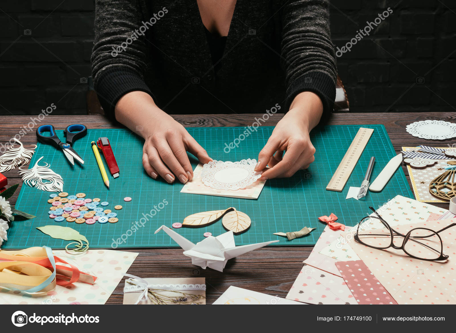 Cropped Image Woman Making Scrapbooking Handmade Postcard — Stock Photo ...