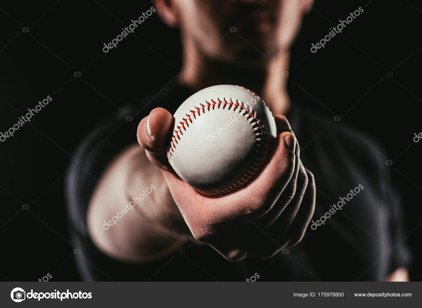 Selective Focus Man Holding Baseball Ball Isolated Black Stock Photo by ...