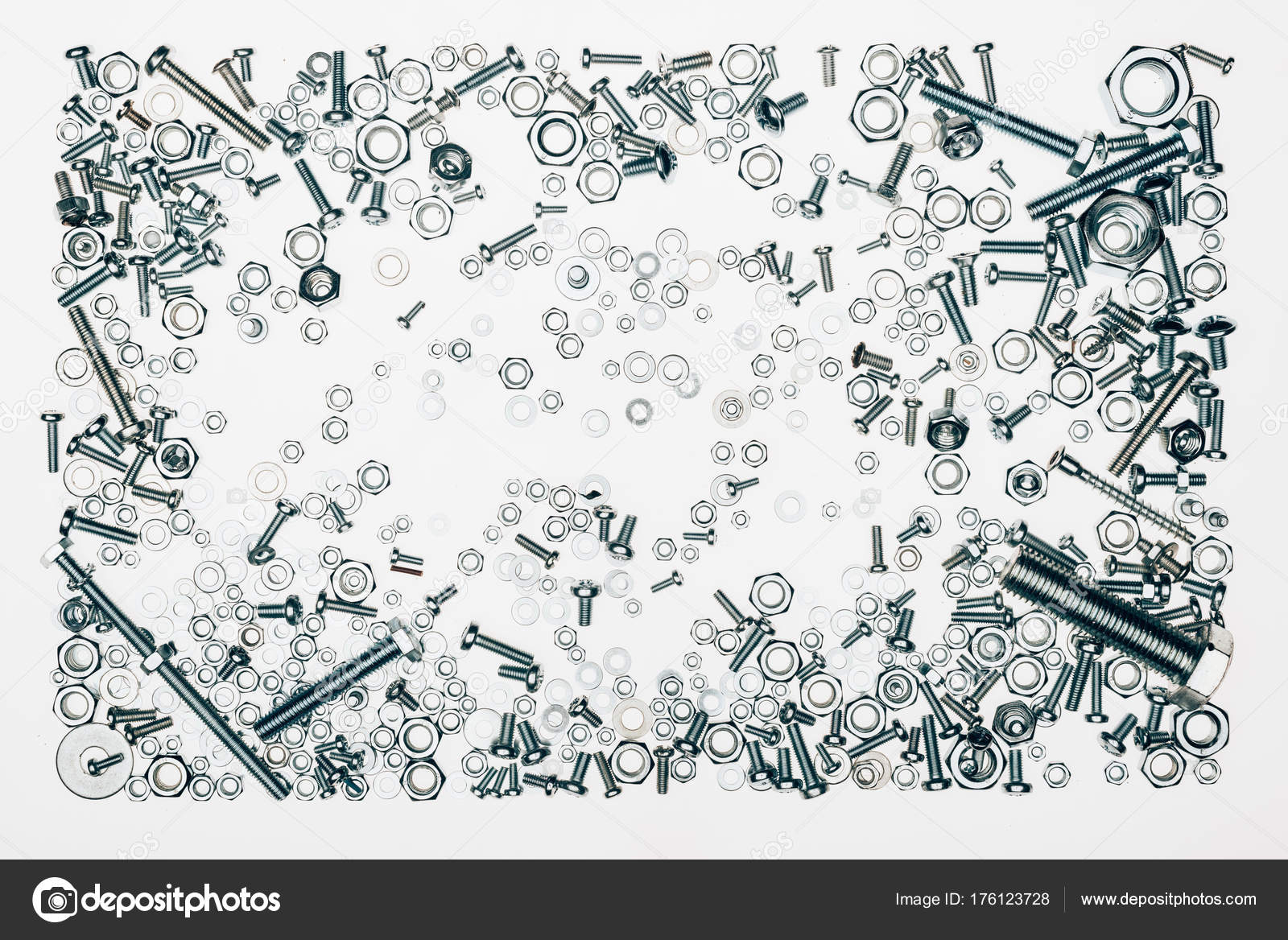 Top View Arranged Various Metal Engineering Details Isolated White ...