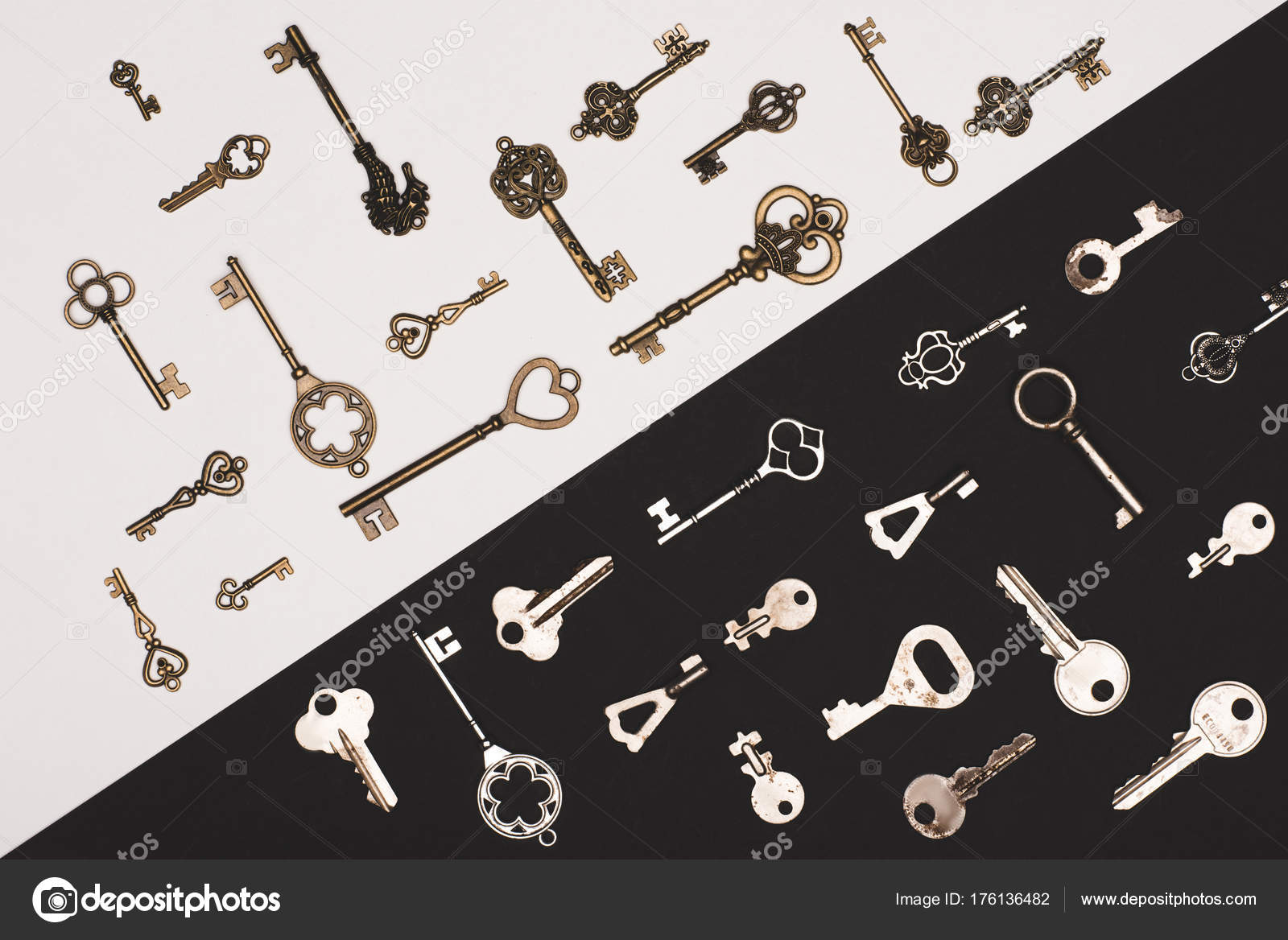 Top View Different Vintage Keys Black White Background Stock Photo by ...