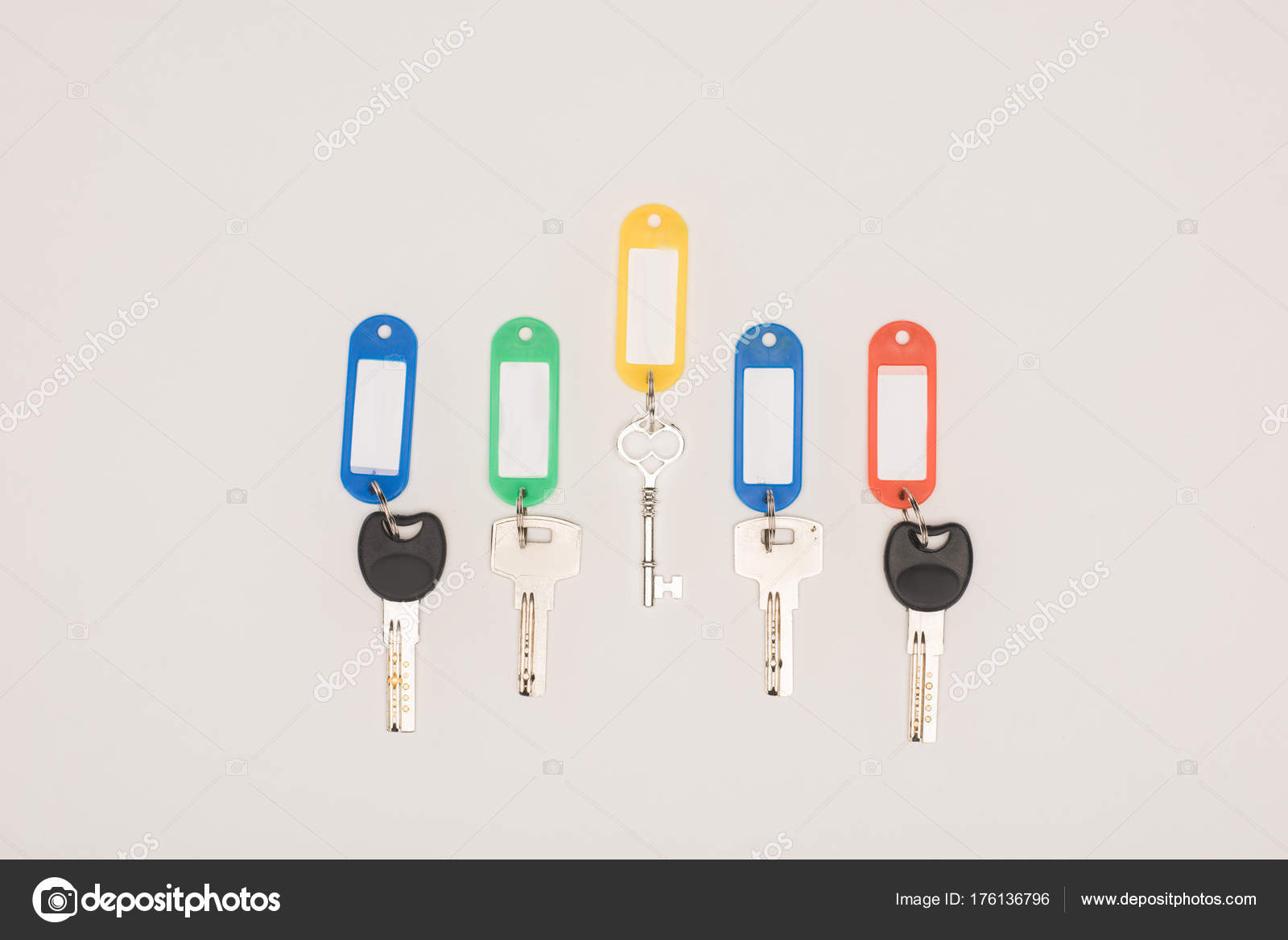 Top View Set Different Keys Colorful Labels Isolated White Stock Photo ...