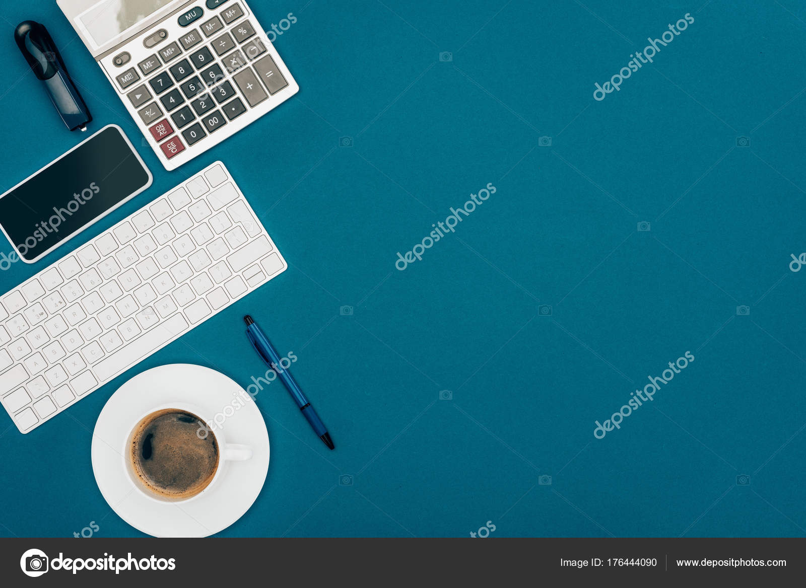 Top View Smartphone Keyboard Calculator Blue Background Stock Photo by ...