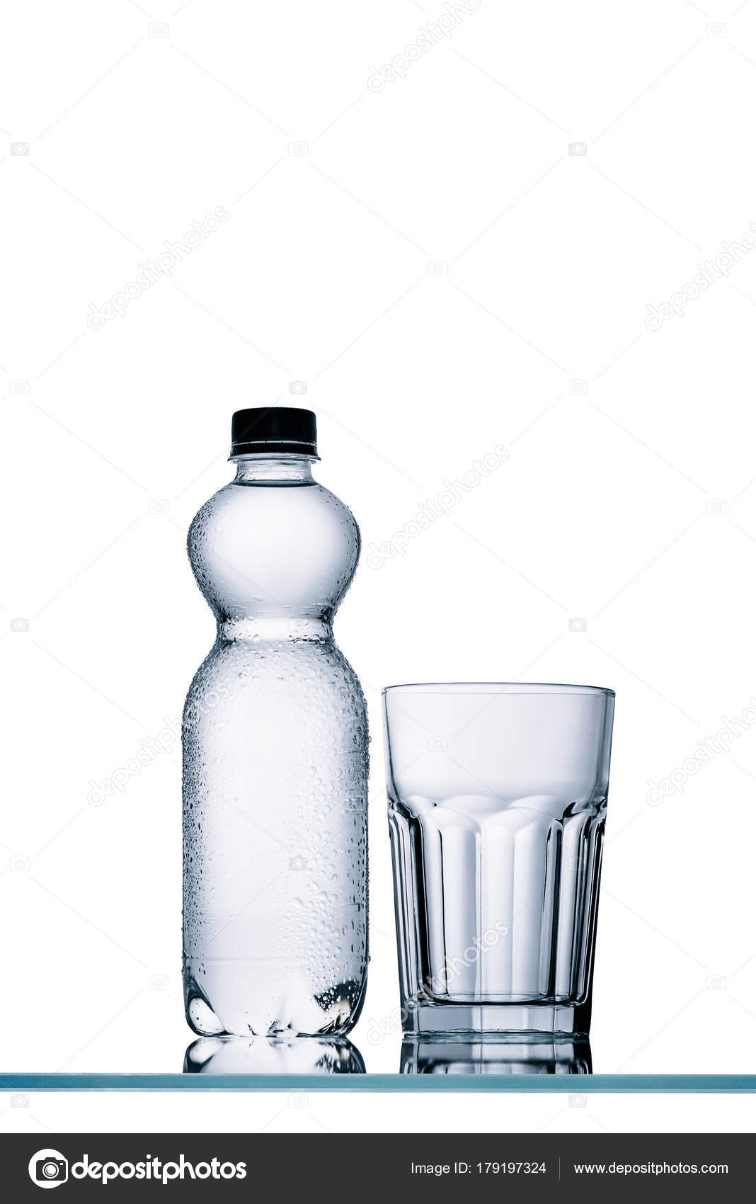 Full Plastic Bottle Water Empty Glass Isolated White — Free Stock Photo ...
