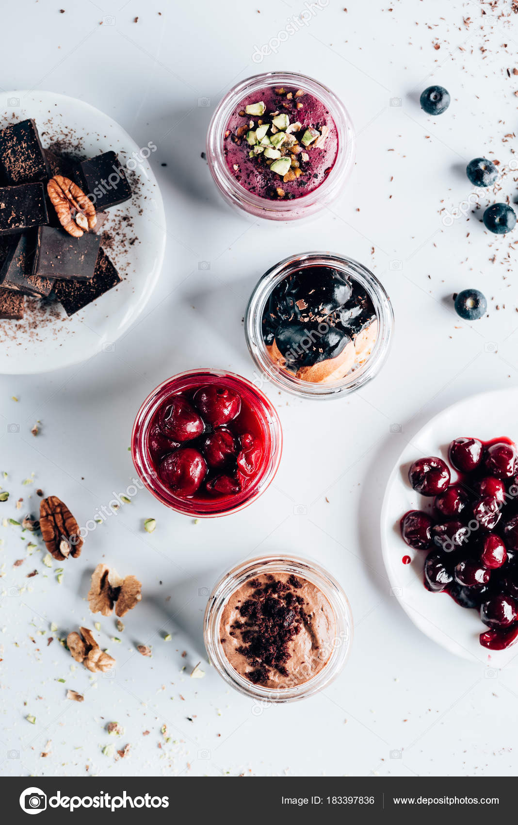 Top View Various Sweet Tasty Desserts Glass Jars — Stock Photo ...