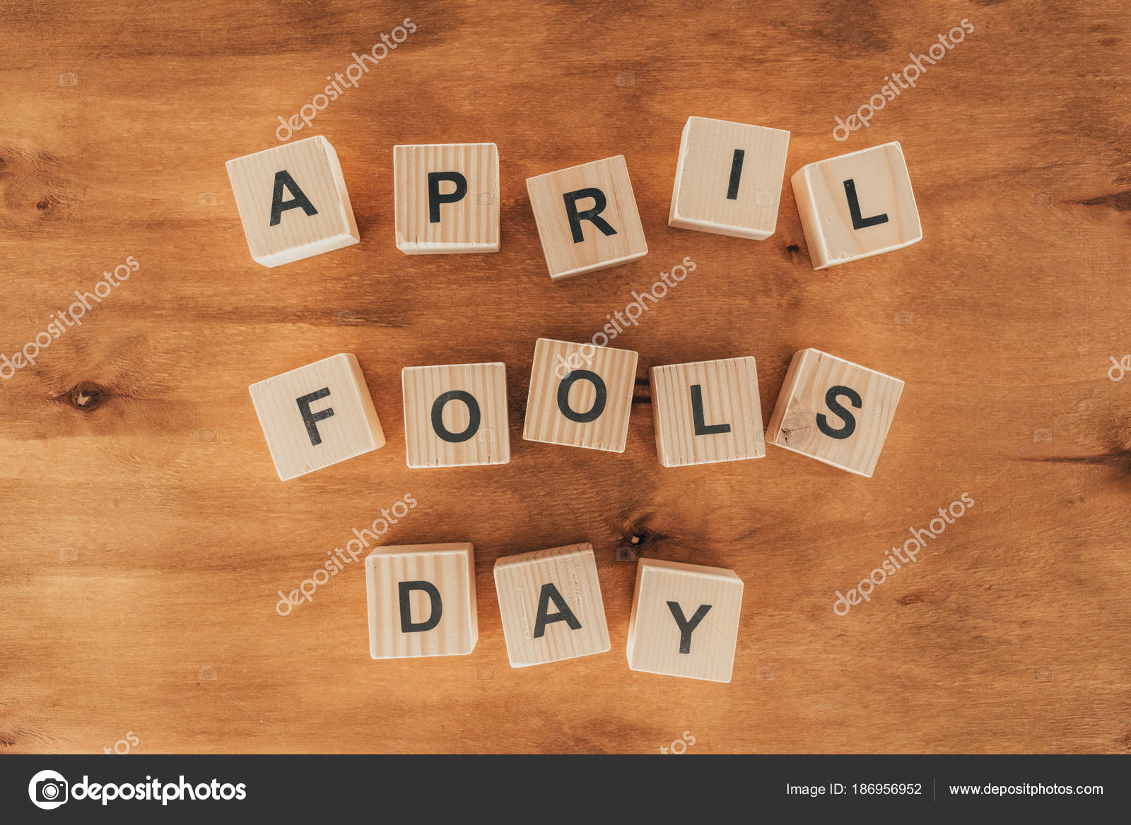 Top View Arranged Wooden Cubes April Fools Day Lettering Wooden Stock ...