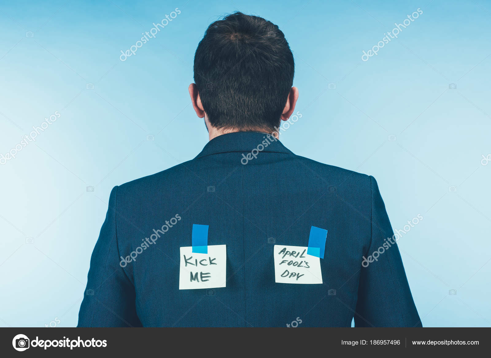 Back View Businessman Suit Notes Lettering Back April Fools Day — Stock ...