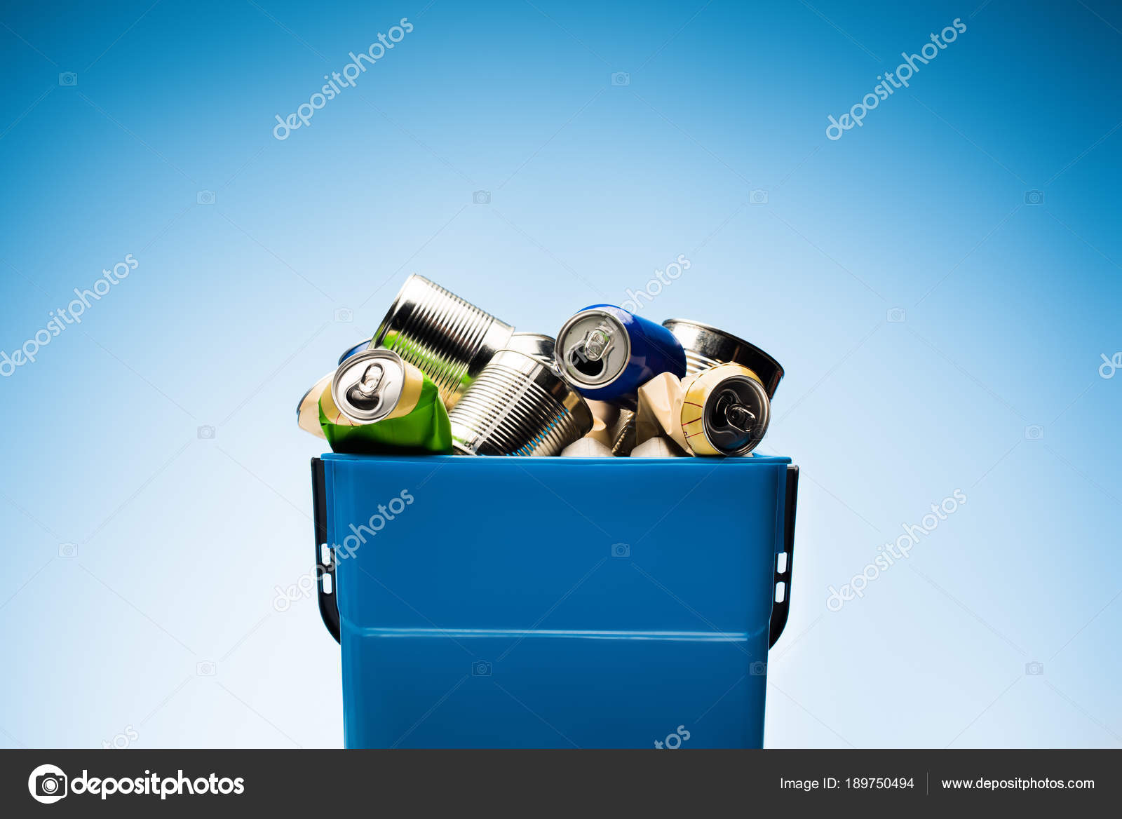Various Metal Cans Trash Bin Blue — Stock Photo © VadimVasenin #189750494
