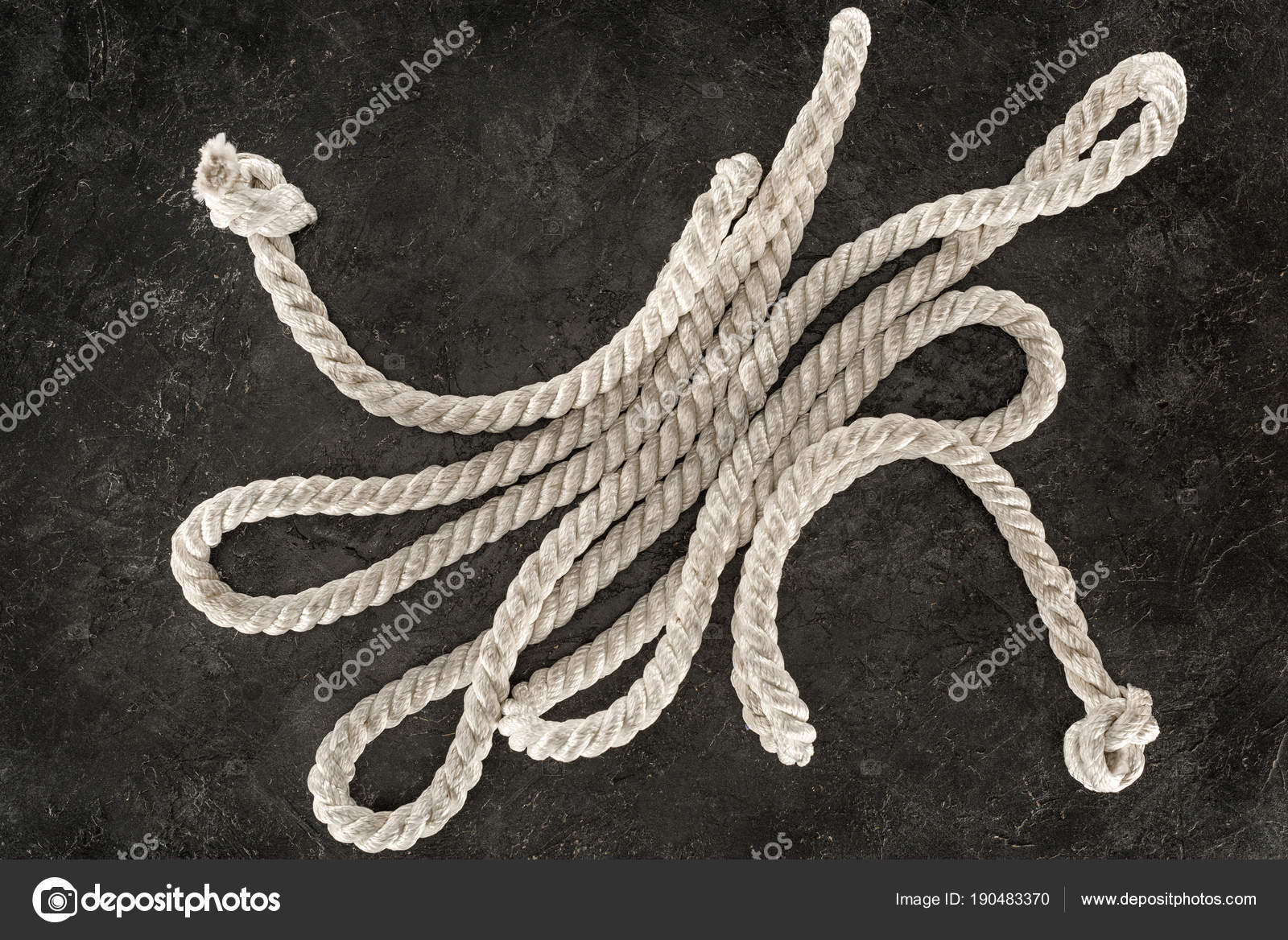 Top View White Nautical Rope Knots Dark Concrete Tabletop — Free Stock ...