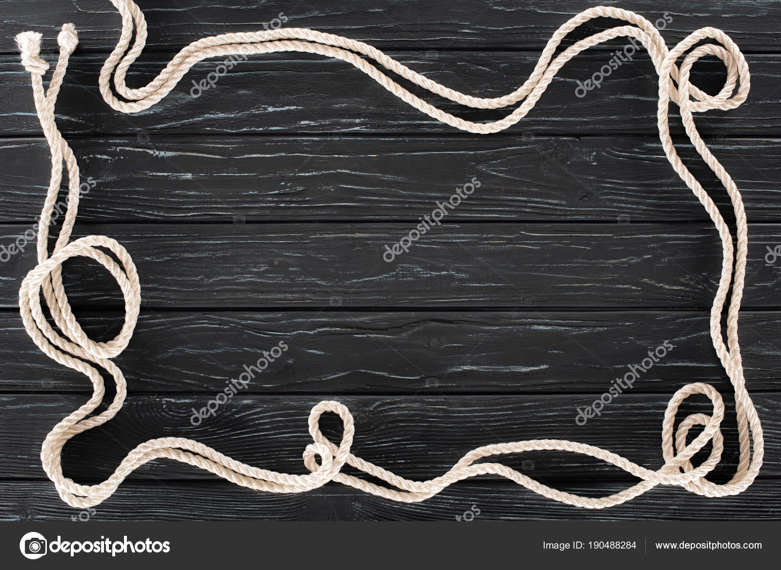 Top View Arranged White Marine Ropes Knots Dark Wooden Tabletop — Stock ...