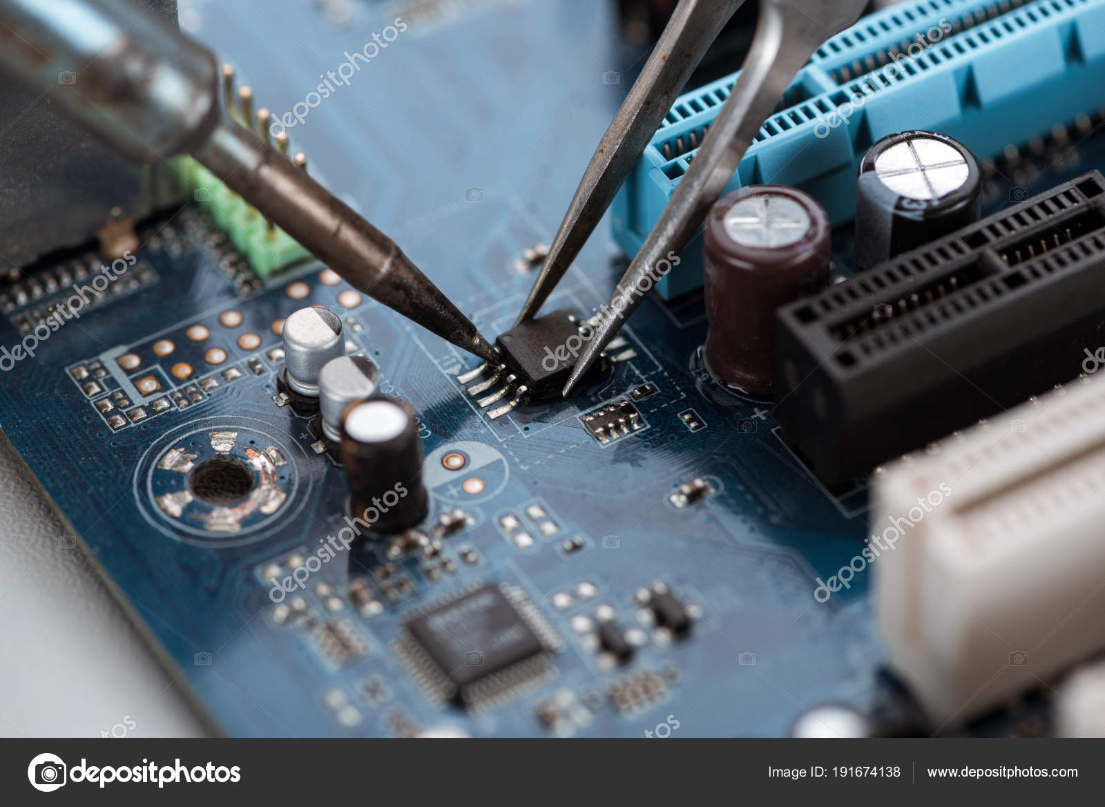 Soldering Typical Desktop Computer Baseboard Close View — Stock Photo ...