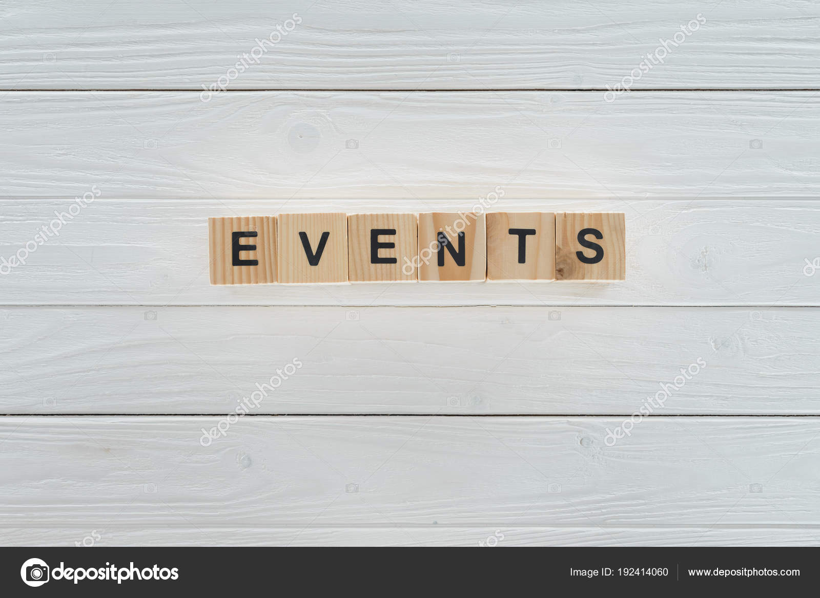 Top View Events Word Made Wooden Blocks White Wooden Surface — Stock ...