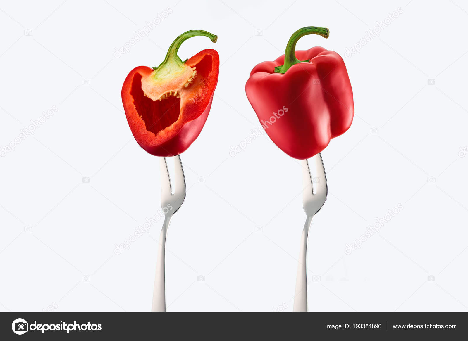 Cut Whole Red Bell Peppers Forks Isolated White — Free Stock Photo ...