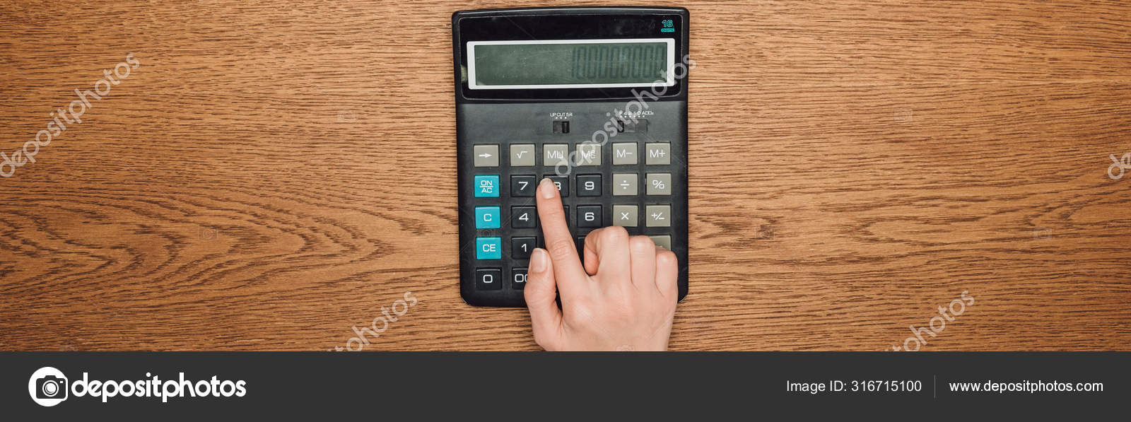 Partial View Female Hand Calculator One Hundred Thousand Display Wooden ...