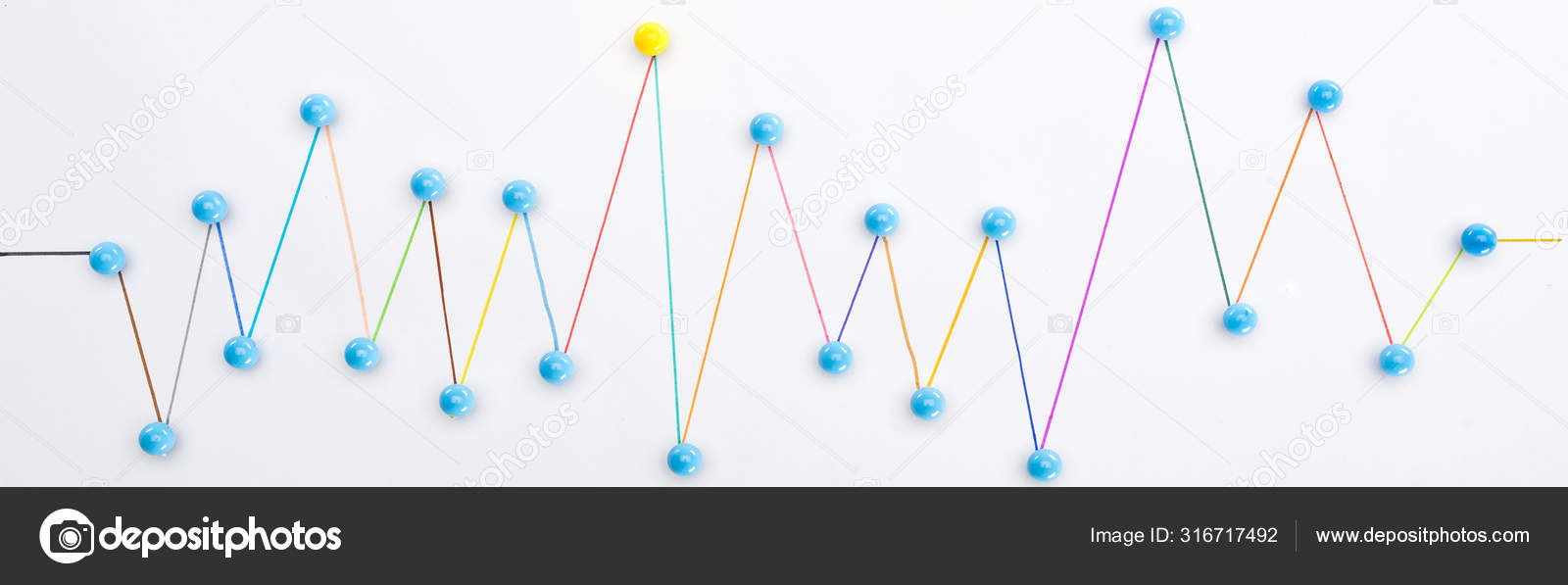 Top View Colorful Connected Drawn Lines Pins Connection Concept — Stock ...