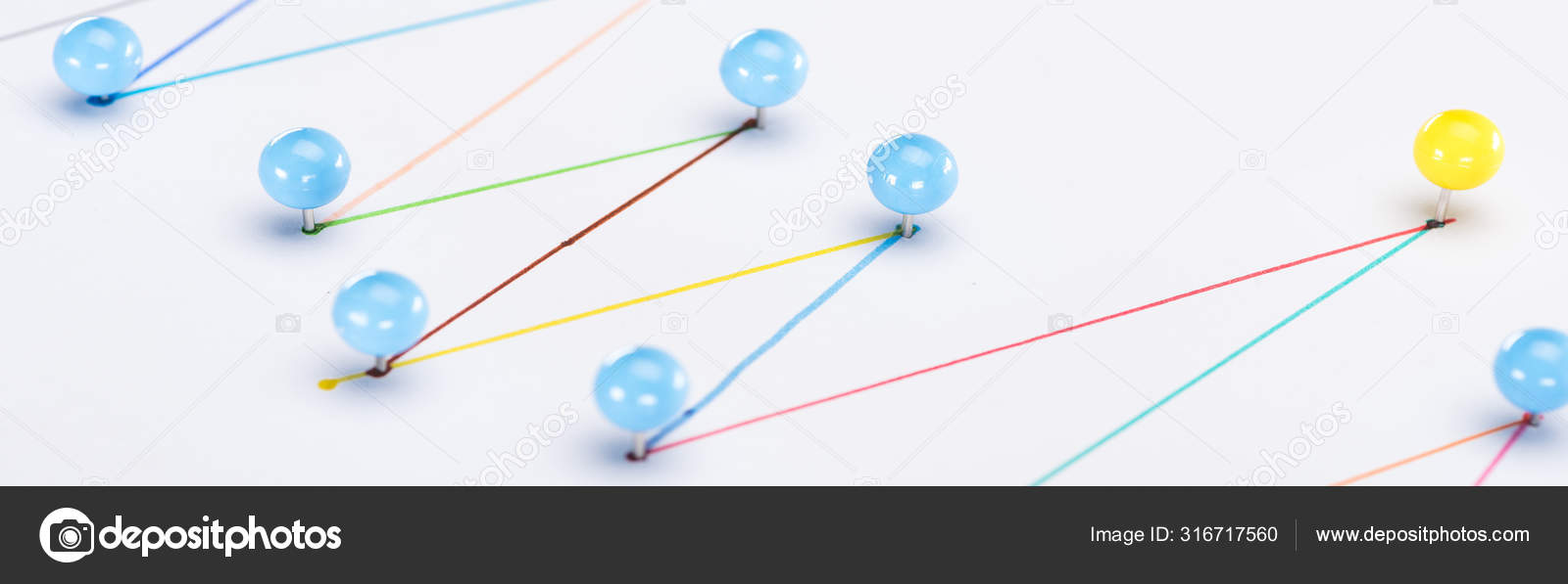 Close View Colorful Connected Drawn Lines Pins Connection Leadership ...