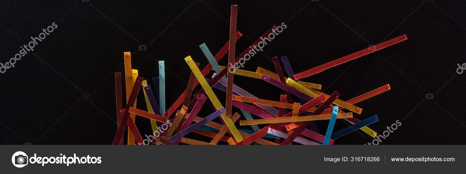 Top View Multicolored Abstract Lines Isolated Black Background ...
