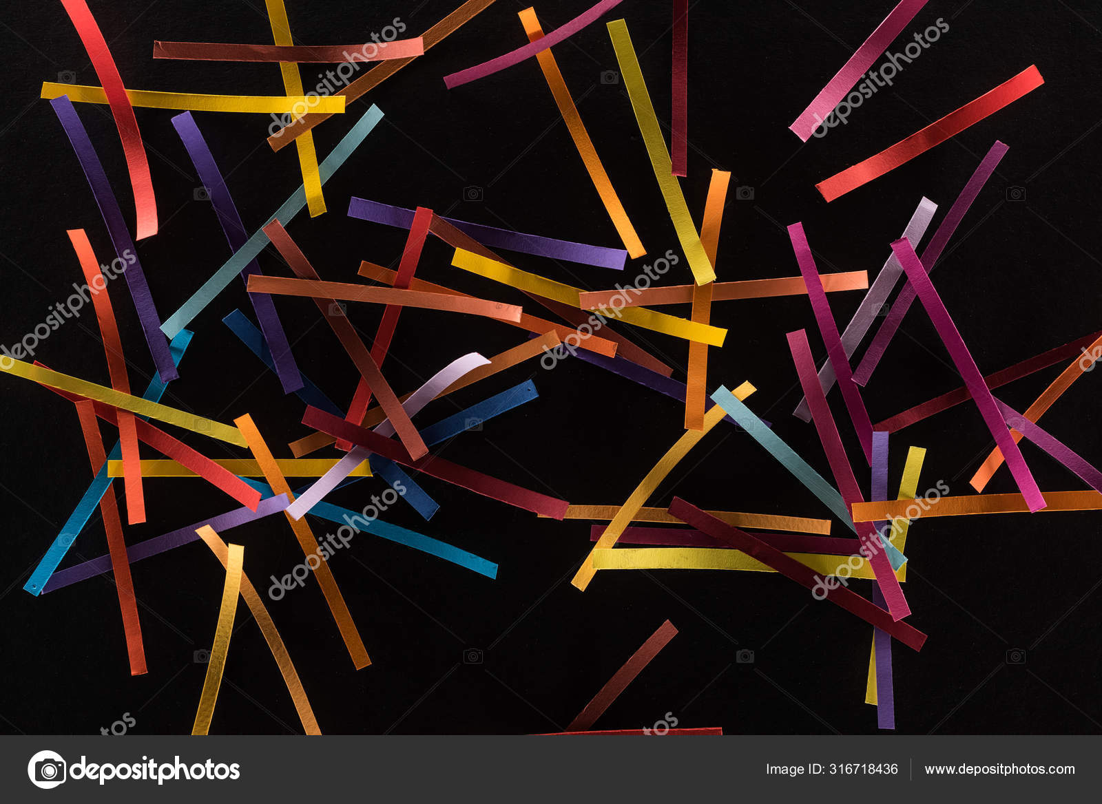 Top View Multicolored Abstract Lines Scattered Isolated Black ...