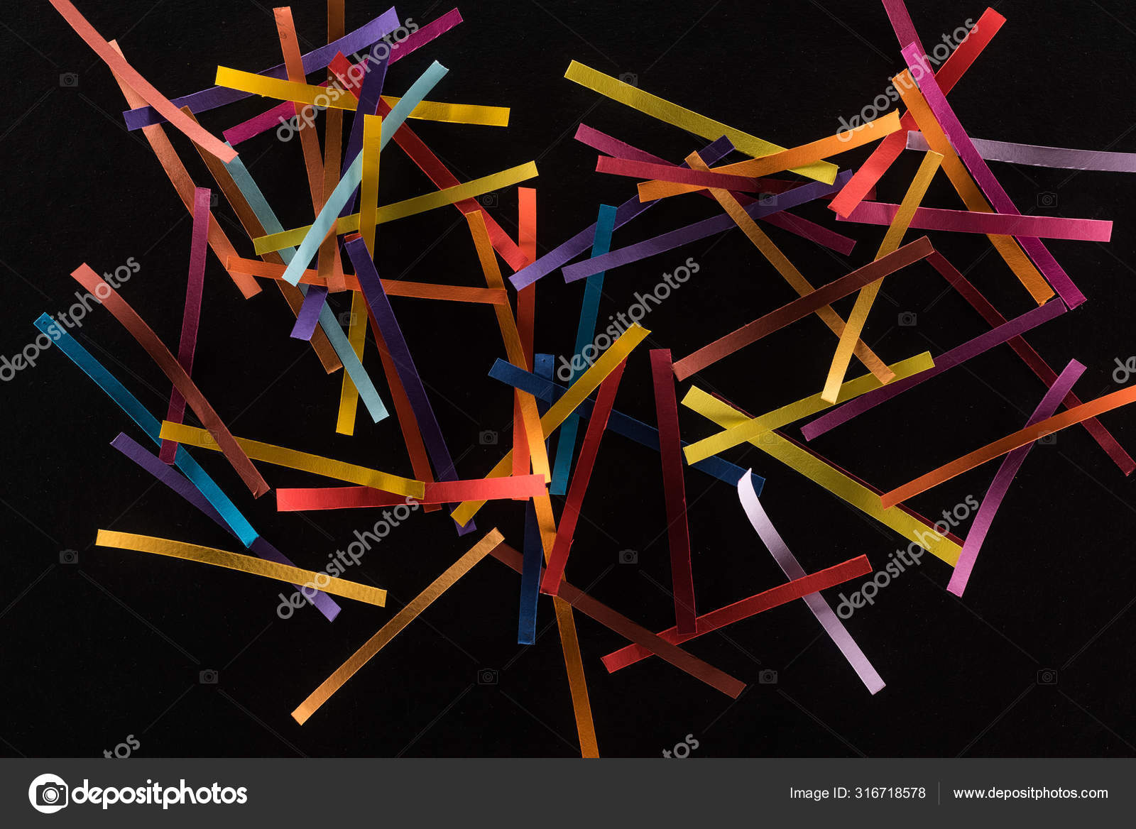 Top View Multicolored Abstract Lines Scattered Isolated Black ...