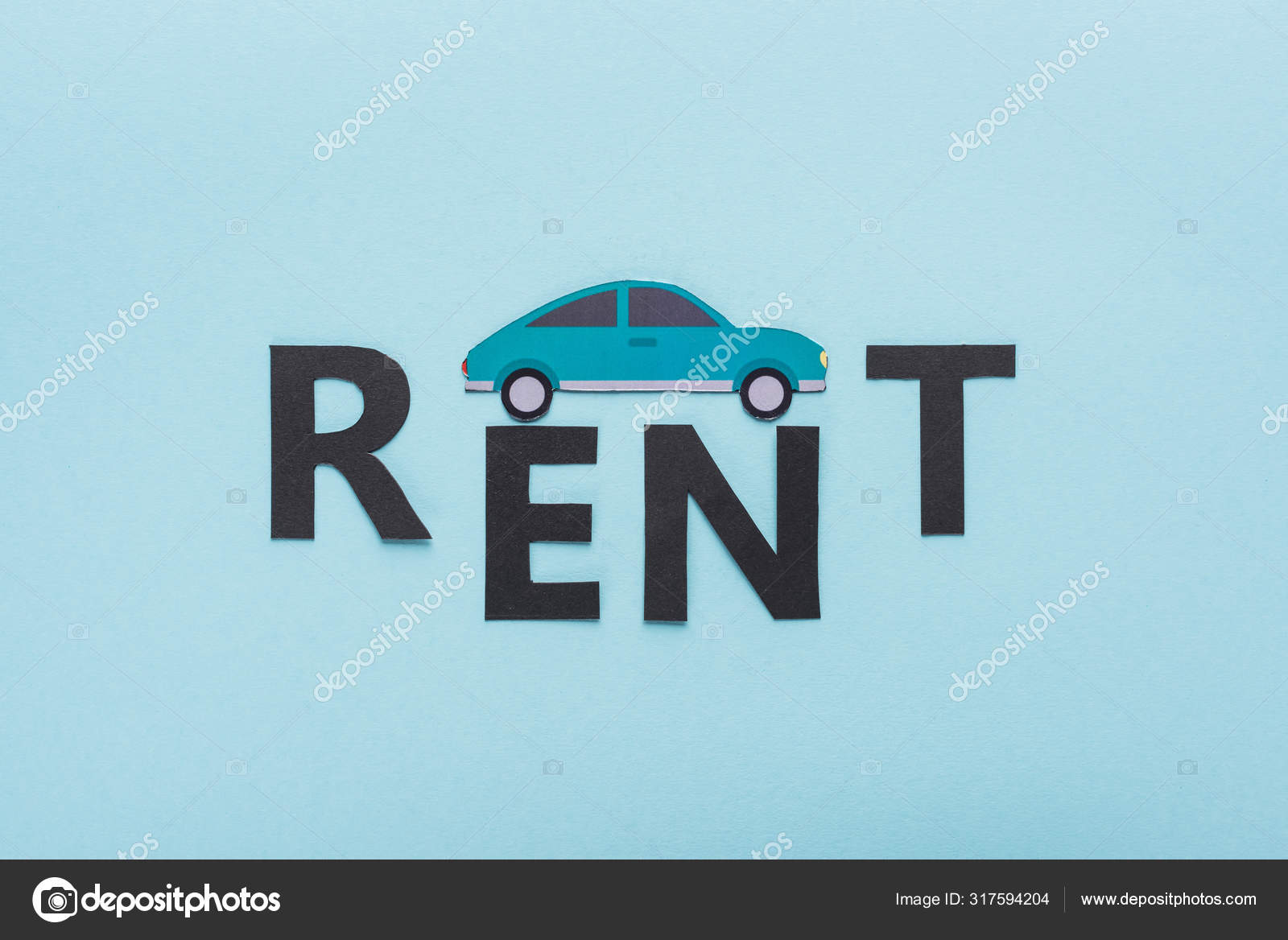 Vista Superior Del Coche Corte Papel Letras Alquiler Negro Sobre — Foto ...