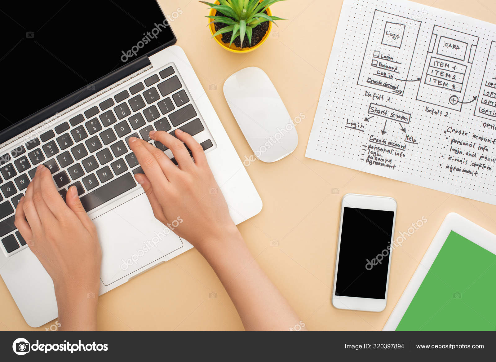 Cropped View Designer Using Laptop Gadgets Website Design Template ...