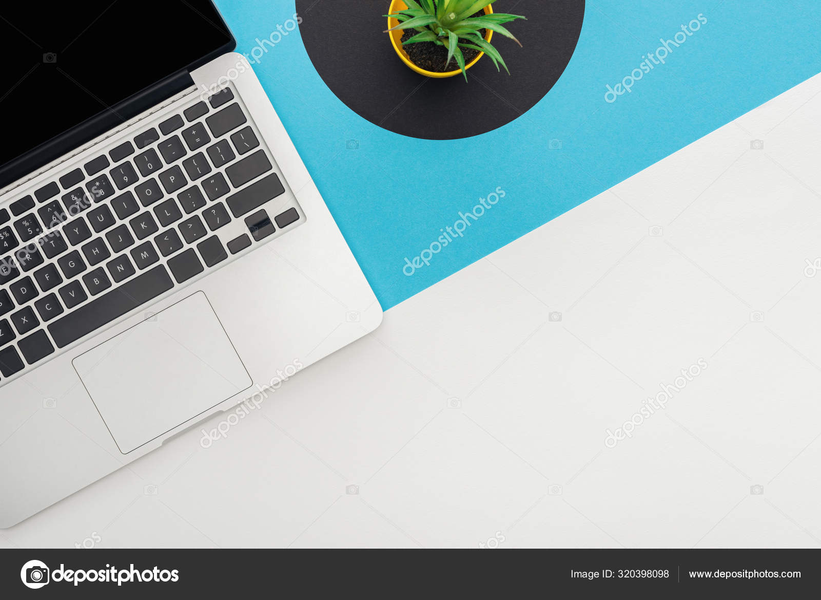 Top View Laptop Small Green Plan Abstract Geometric Background Stock ...