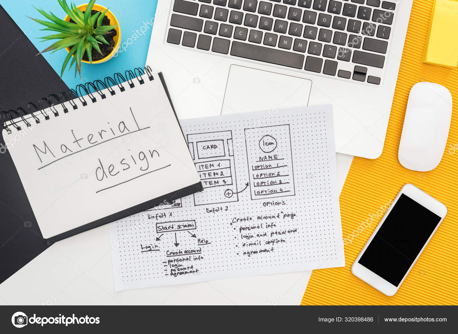 Top View Website Design Template Notepad Material Design Lettering ...