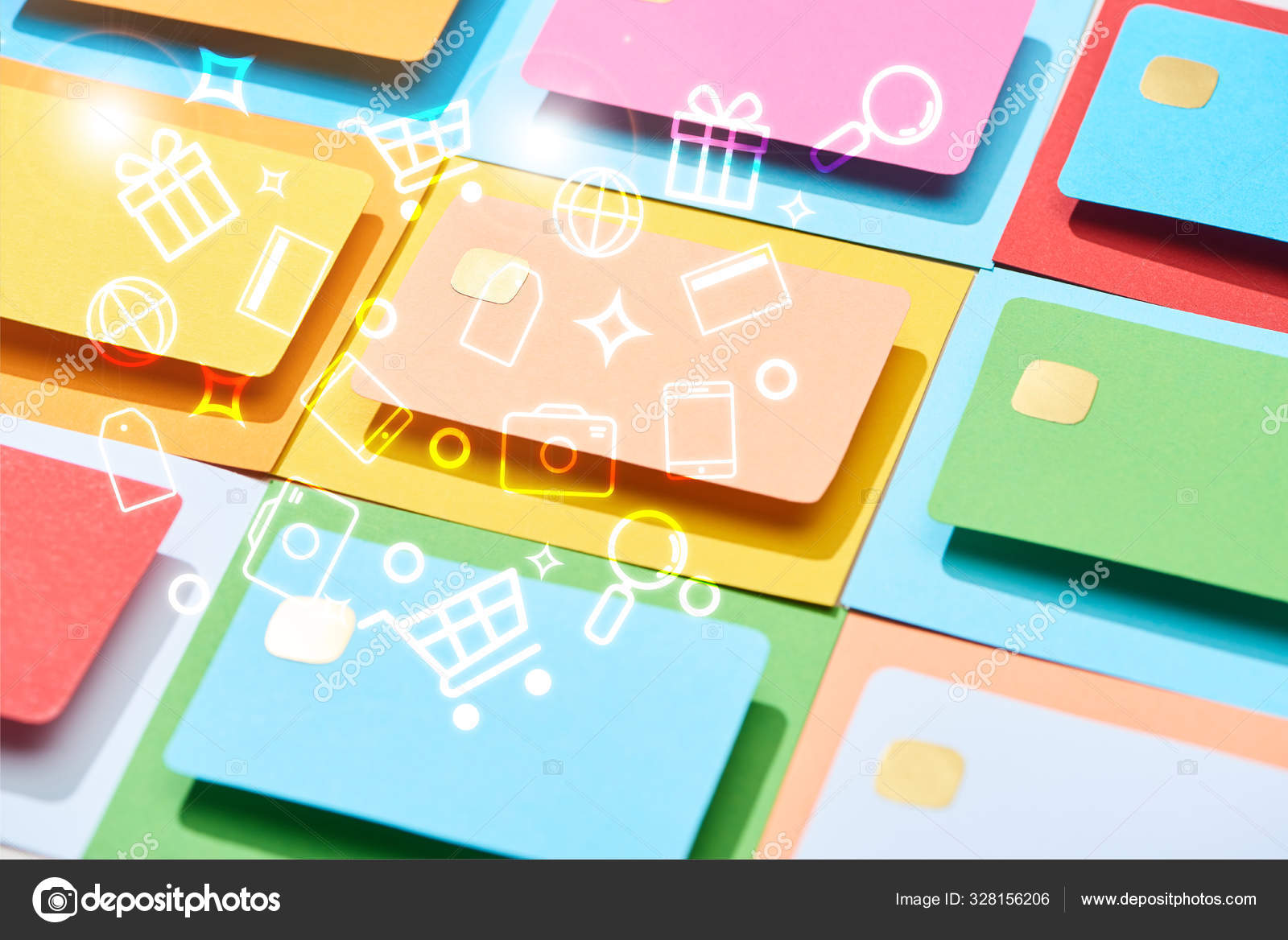 Multicolored Empty Credit Cards Colorful Background Icons Illustration ...