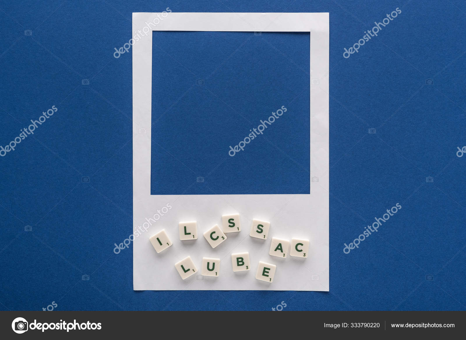Top View Letters Cubes White Photo Frame Blue Background — Stock Photo ...