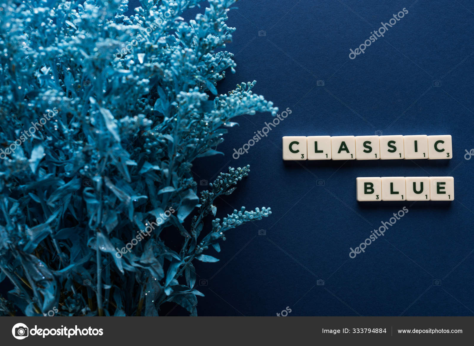 Top View Classic Blue Lettering Cubes Painted Plant Blue Background ...